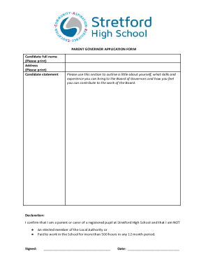 Fillable Online Parent governor application form - Stretford High ...