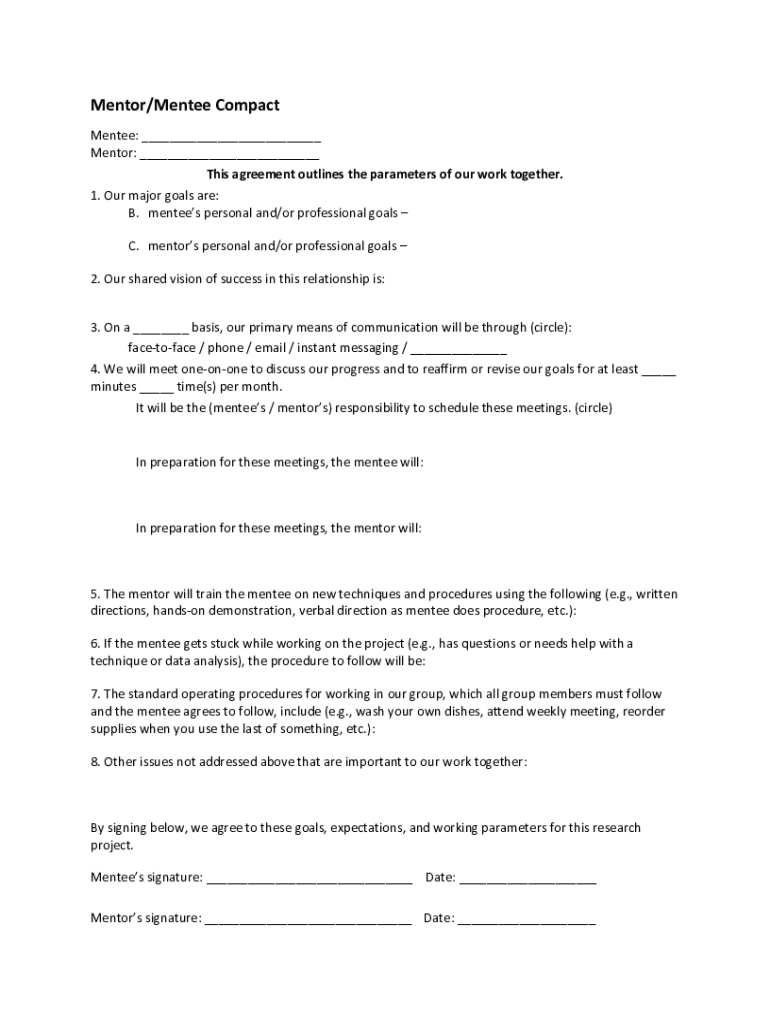 Fillable Online Examples of Mentorship Goals: For mentors, Mentees, and ...