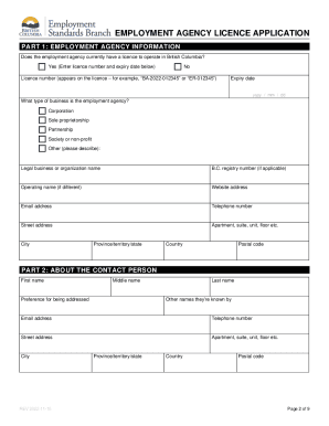 Fillable Online Employment Agency Licence Application - Gov.bc.ca Fax ...