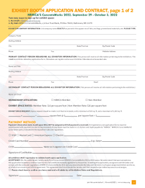 Fillable Online EXHIBIT BOOTH APPLICATION AND CONTRACT, page 1 of 2 Fax ...