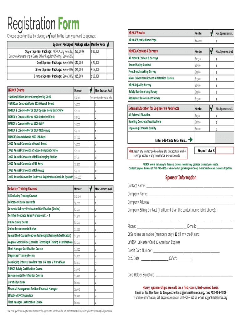 Fillable Online Reach Your Target Audience with NRMCA Sponsorships Fax ...