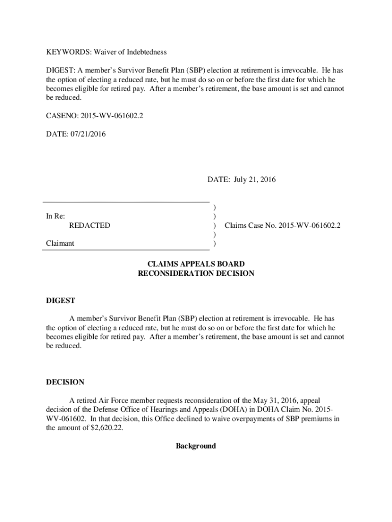 Fillable Online A member's Survivor Benefit Plan (SBP) election at ...