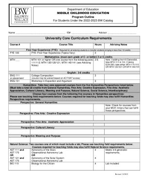 Fillable Online Program: Middle Childhood Education, B.S. in Ed. Fax ...