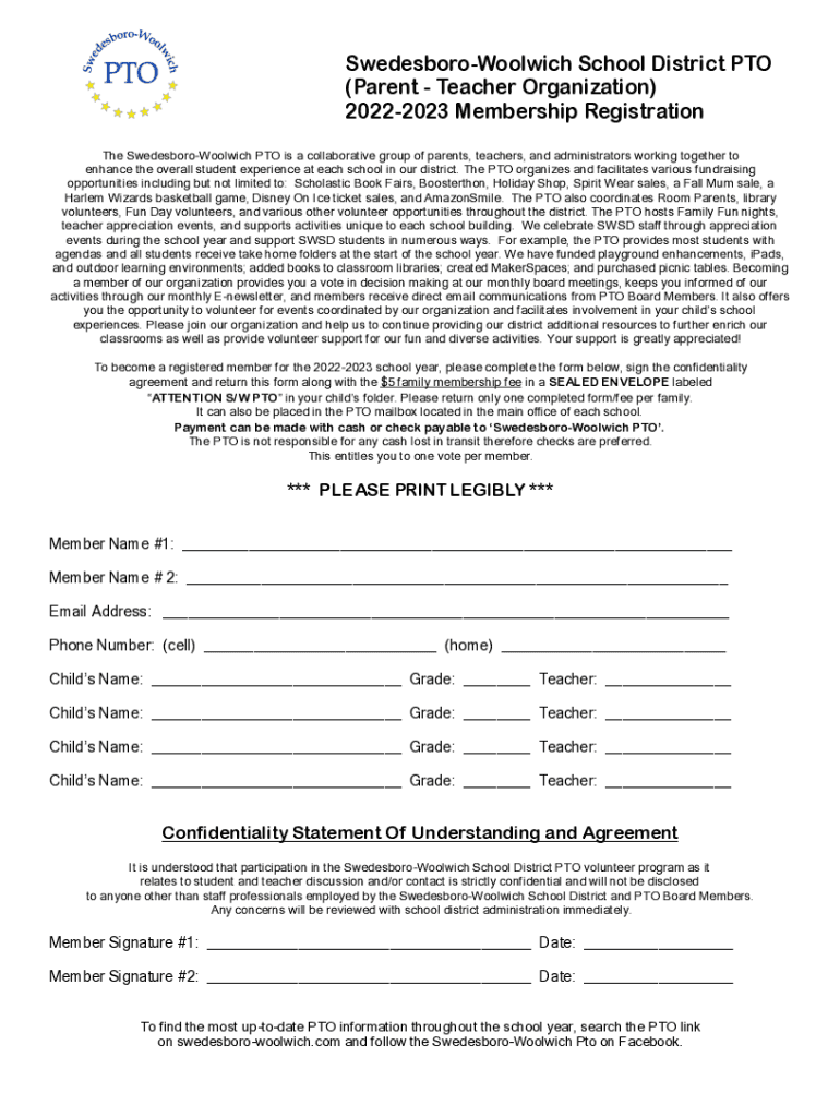 Fillable Online PTO Member Registration Form 22-23 Fax Email Print ...