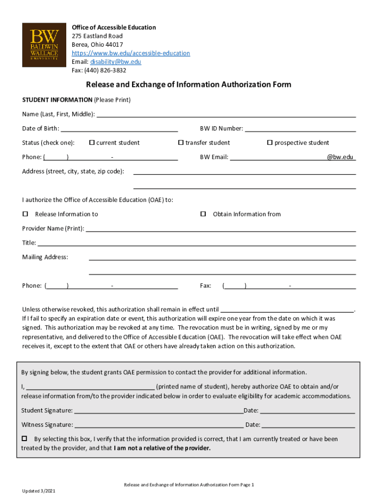 Fillable Online Release and Exchange of Information Authorization Form Fax Email Print - pdfFiller