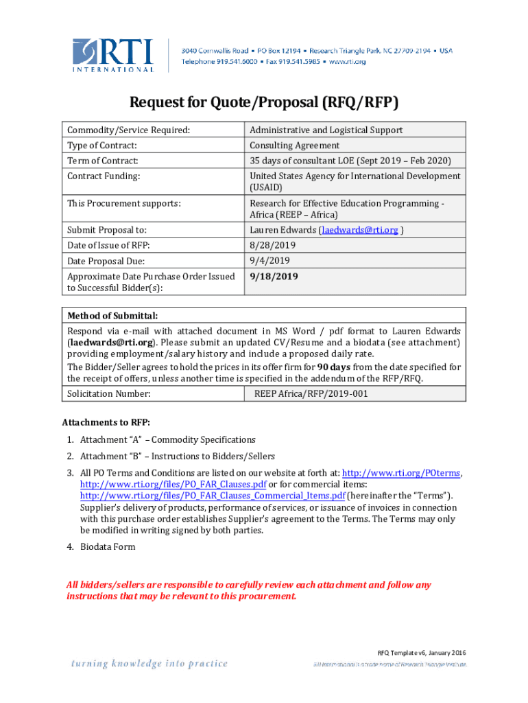 Fillable Online Request for Proposal (RFP) Number - U.S. Embassy in Uganda Fax Email Print ...