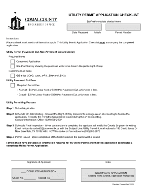 Fillable Online UTILITY PERMIT APPLICATION CHECKLIST Fax Email Print - pdfFiller