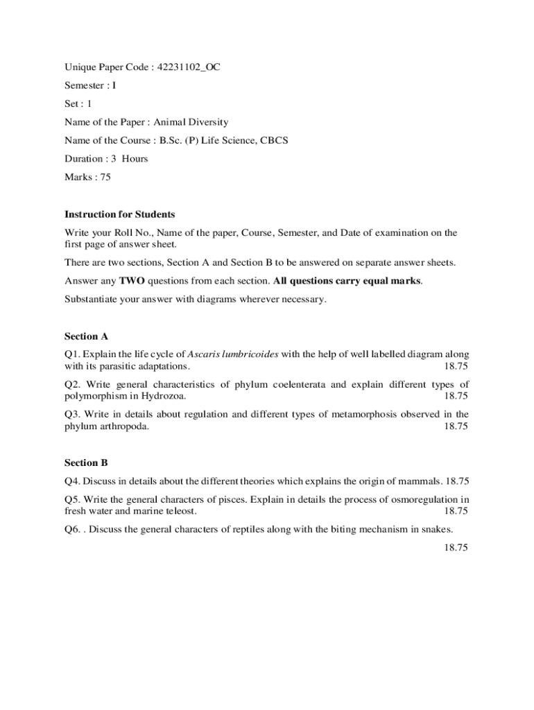 Fillable Online Structure of B.Sc. Life Sciences under CBCS CORE COURSE ... Fax Email Print ...