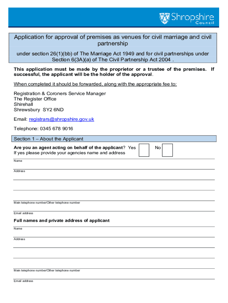 Fillable Online Application for approval of premises as venues for civil ... Fax Email Print ...