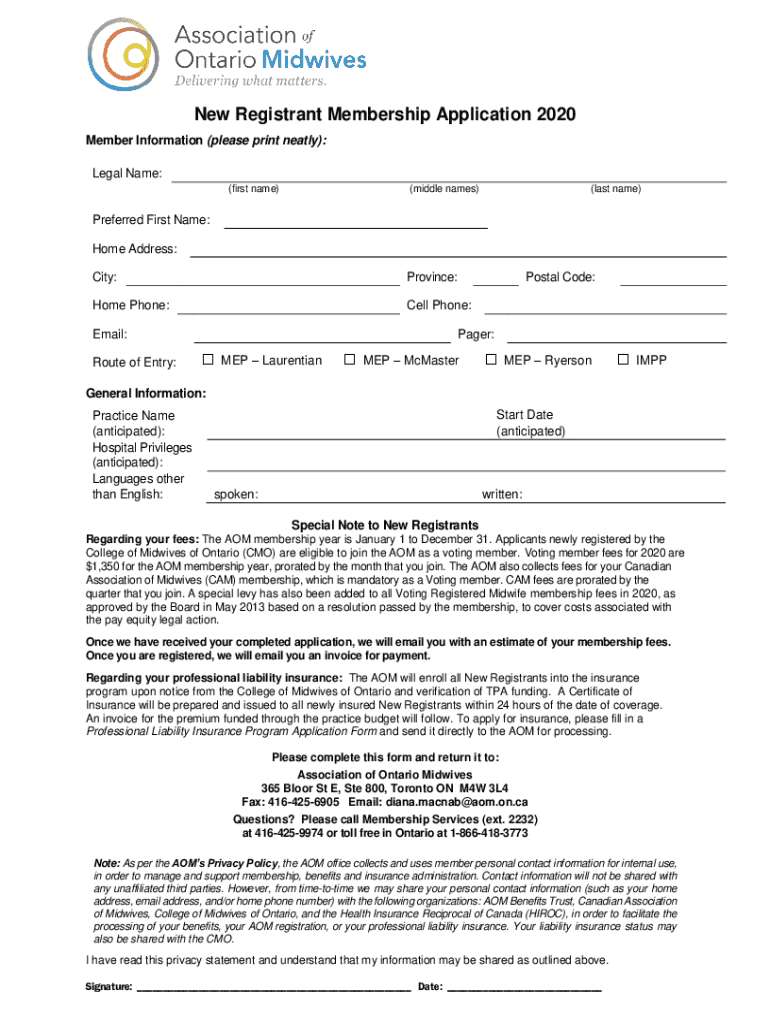 Fillable Online MEMBERSHIP RENEWAL NOTICE FOR AOM MEMBERS ... Fax Email ...