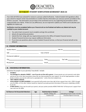 Fillable Online DEPENDENT STUDENT VERIFICATION WORKSHEET 2023-24 Fax ...