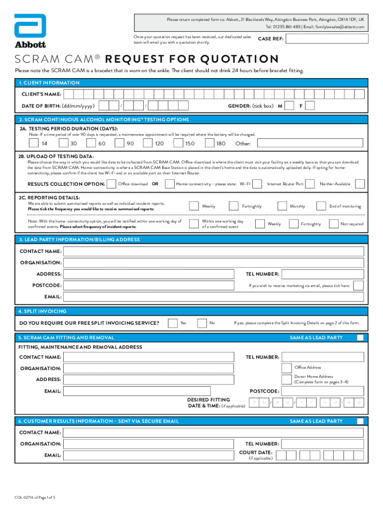 Fillable Online SCRAM CAM REQUEST FOR QUOTATION Fax Email Print - pdfFiller