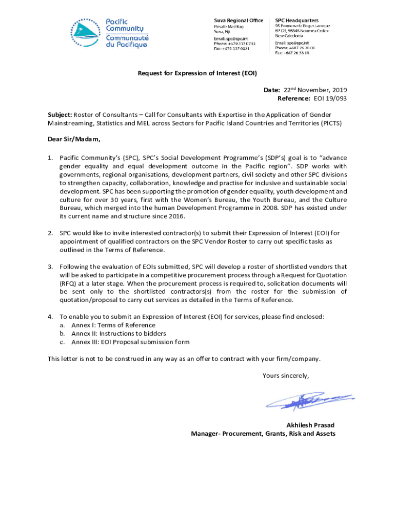 Fillable Online Request for expressions of interest to design and manage ... Fax Email Print ...