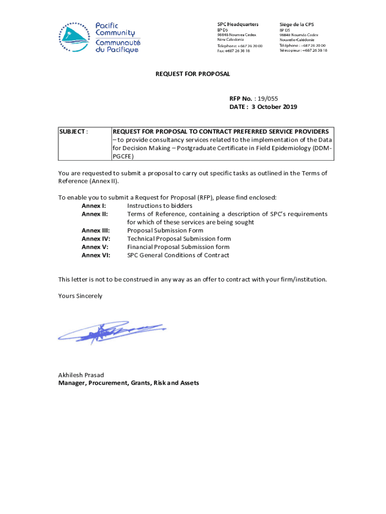 Fillable Online REQUEST FOR PROPOSAL RFP No. : 19/055 DATE Fax Email Print - pdfFiller