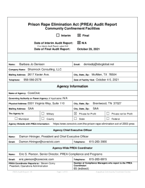 Fillable Online Prison Rape Elimination Act (PREA) Audit ReportIN.gov ...