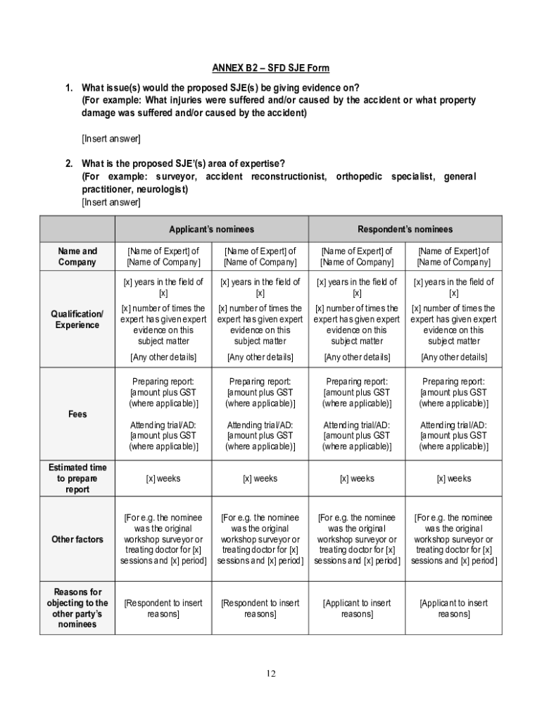Fillable Online ANNEX B2 SFD SJE Form 1. What issue(s) would the ...