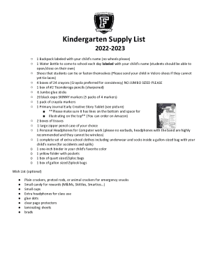 Fillable Online Student Supply List 2022-2023 St. Gregory's Preschool ...