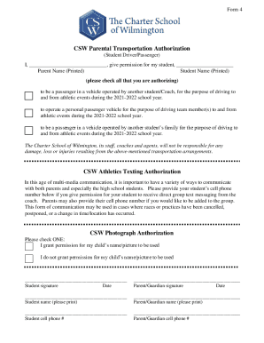 Fillable Online CSW Parental Transportation Authorization Form Fax ...