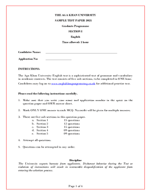 Fillable Online Sample Test Paper Post RM.FH10 - The Aga Khan ...