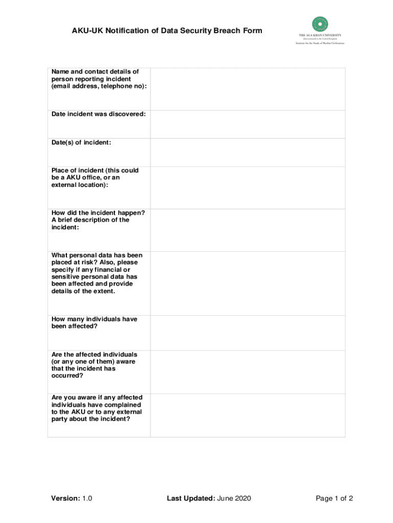 Fillable Online AKU-UK Notification of Data Security Breach Form v1.0 ...
