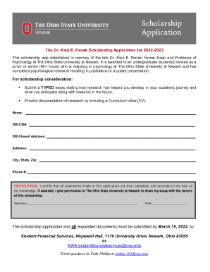 Fillable Online newark osu The Dr. Paul E. Panek Scholarship ...