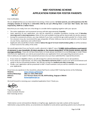 Fillable Online MSF Fostering Scheme Application form for foster ...