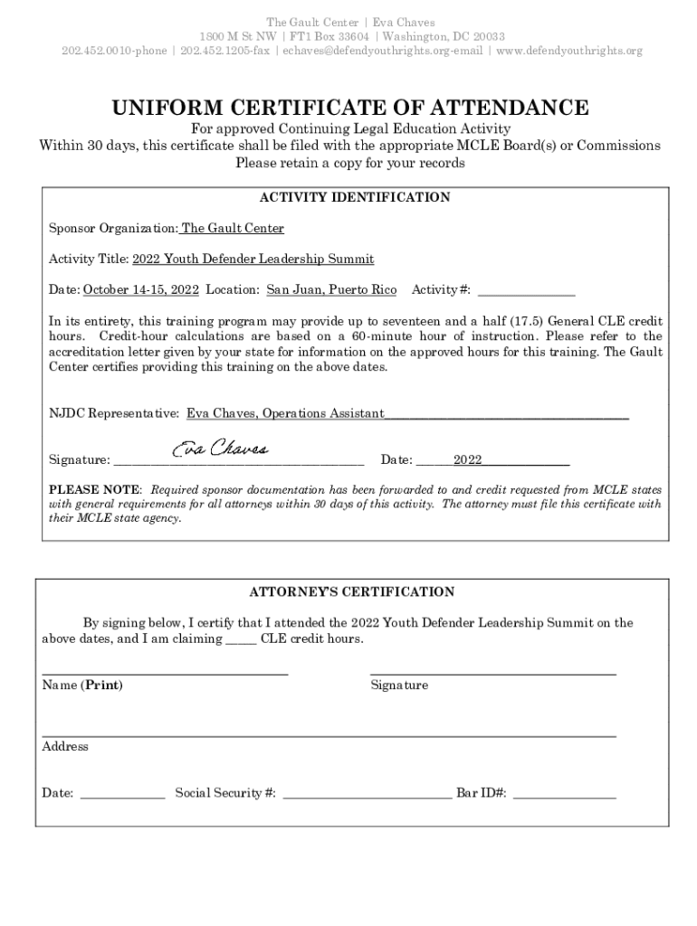 Fillable Online UNIFORM CERTIFICATE OF ATTENDANCE - The Gault Center ...