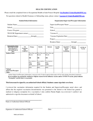 Fillable Online Occupational Health clearance and declaration forms Fax ...