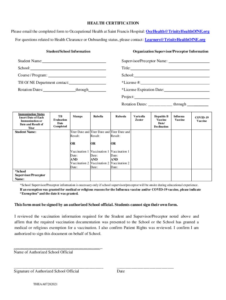 Fillable Online Occupational Health clearance and declaration forms Fax ...