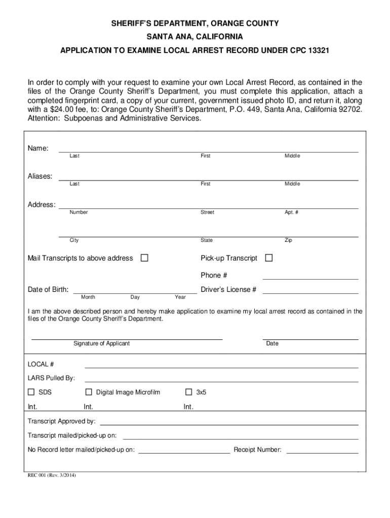 Fillable Online SHERIFFS DEPARTMENT, ORANGE COUNTY Fax Email Print ...