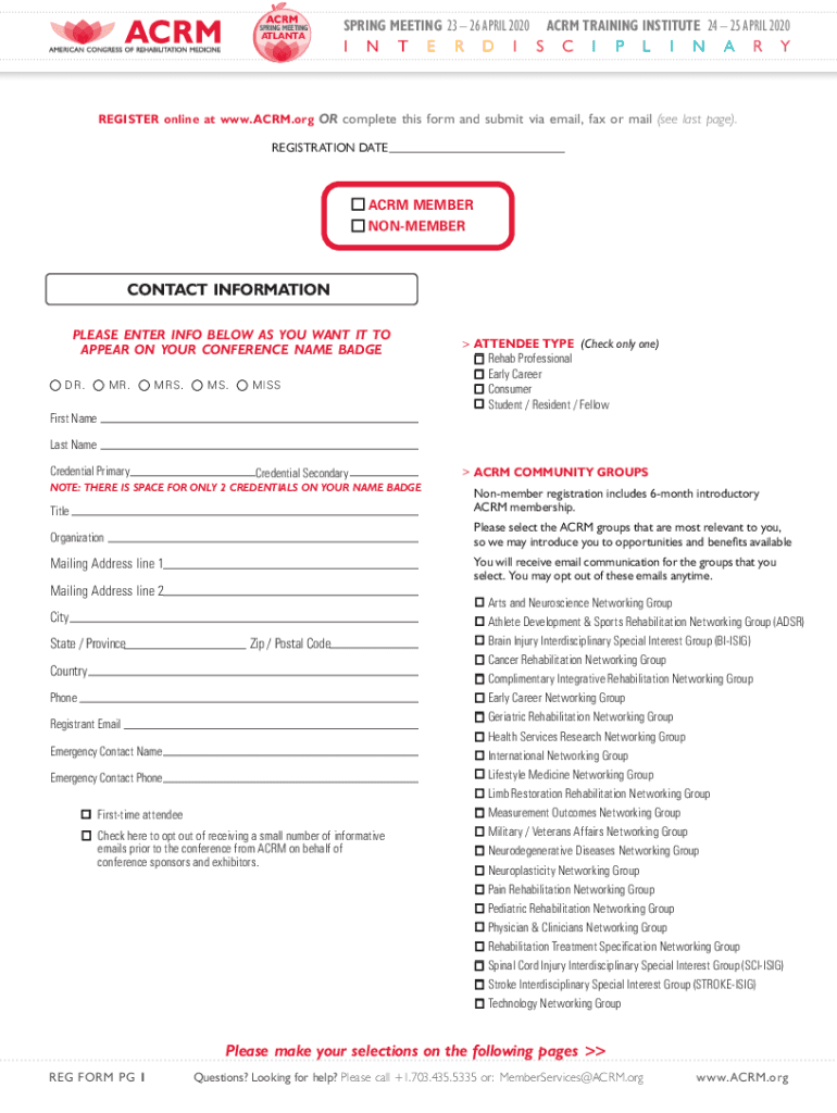 Fillable Online ACRM: Improving Lives Through Interdisciplinary ... Fax Email Print - pdfFiller