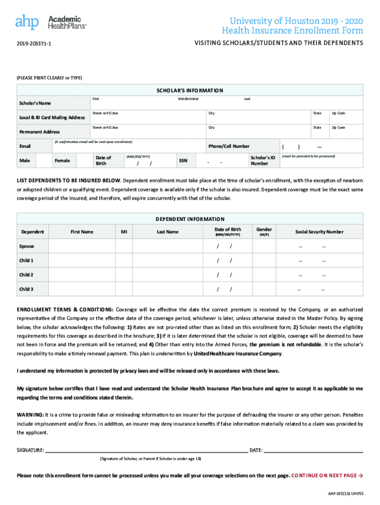 Fillable Online 20192020 Health Insurance Enrollment Form Fax Email ...