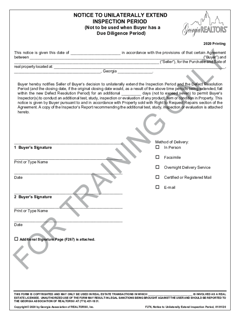 Fillable Online NOTICE TO UNILATERALLY EXTEND INSPECTION PERIOD Fax ...
