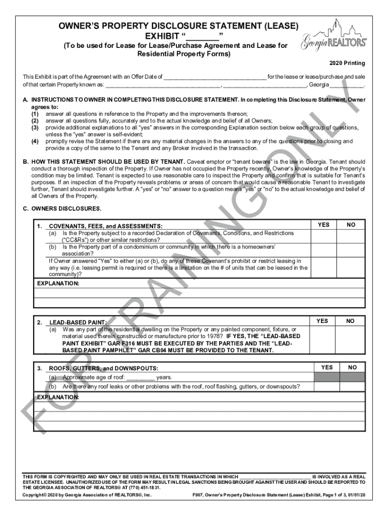 Fillable Online OWNER'S PROPERTY DISCLOSURE STATEMENT (LEASE ... Fax ...
