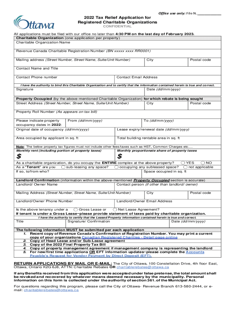 Fillable Online 2022 Tax Relief Application for Registered Charitable ...
