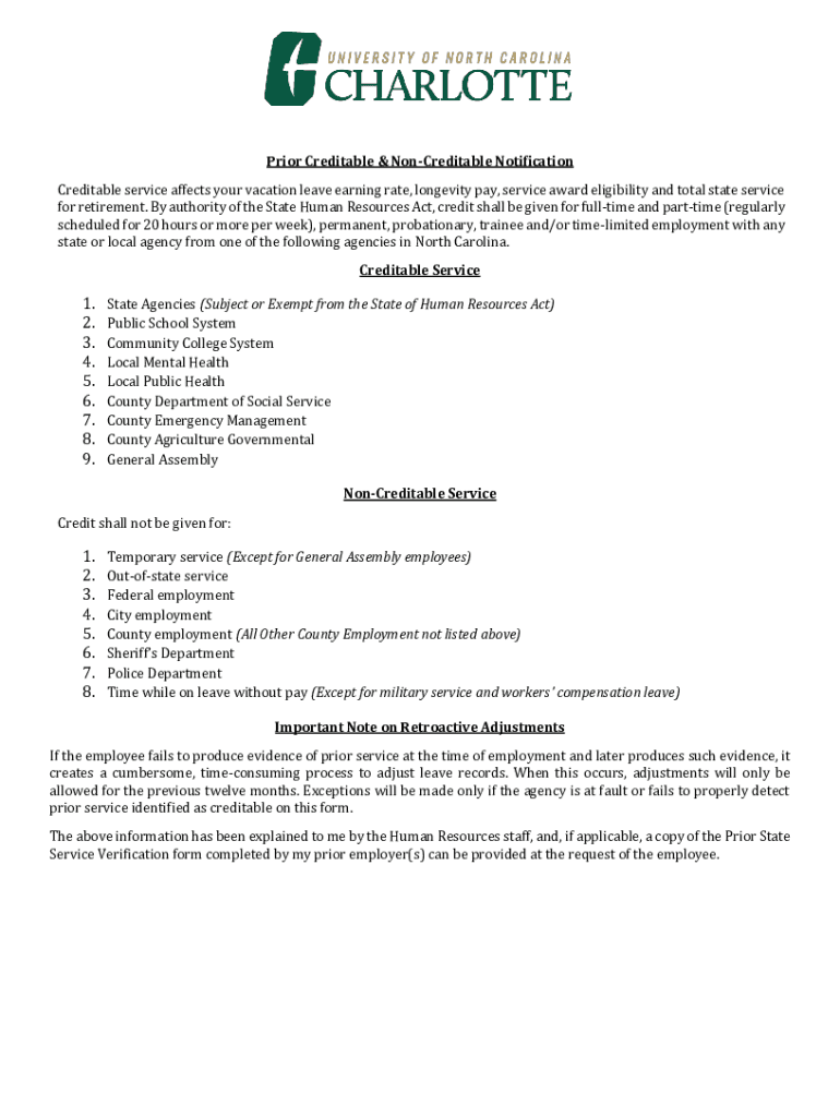 Fillable Online nc dhhs - prior creditable state service verification form Fax Email Print ...