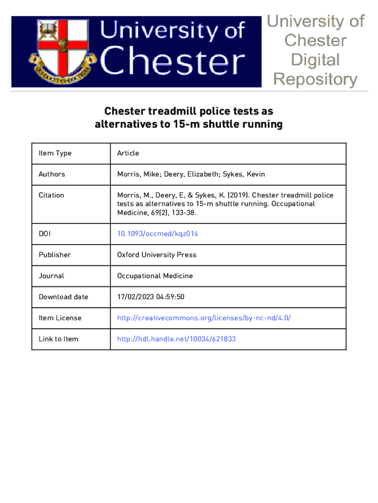 Fillable Online Chester treadmill police tests as alternatives to 15-m ...