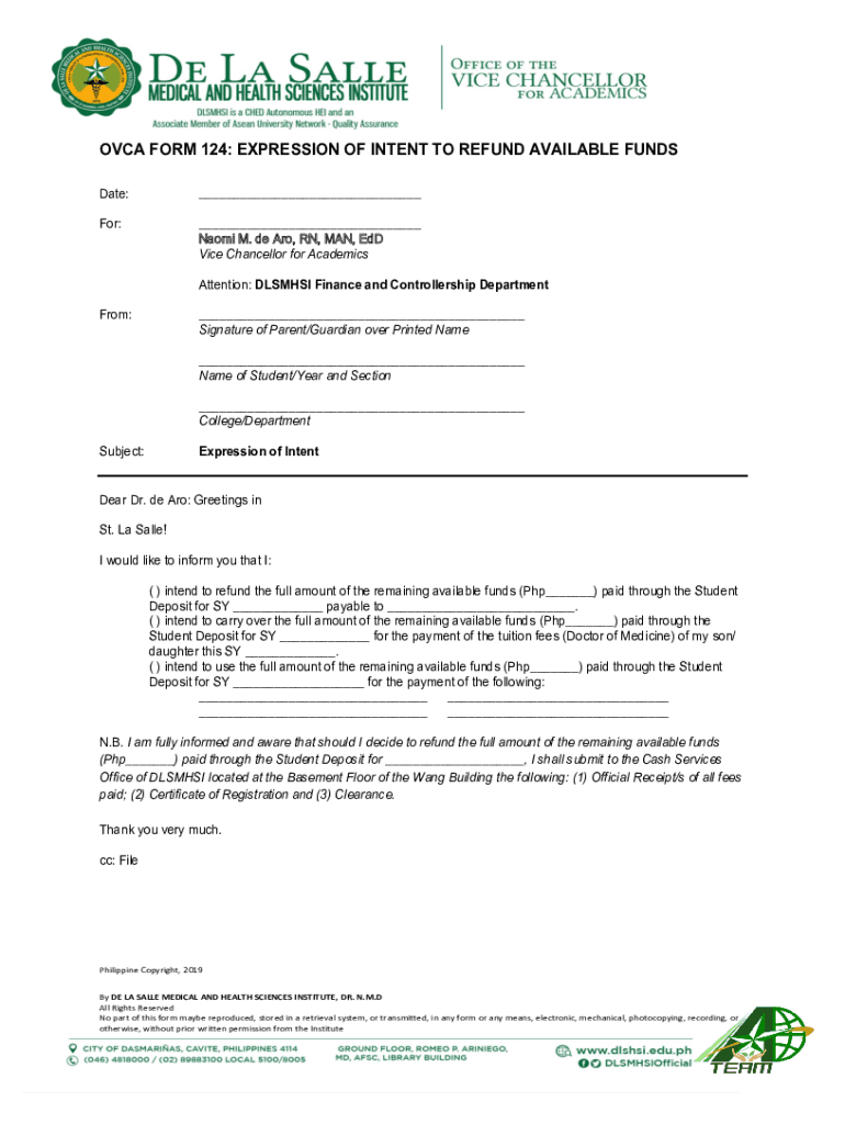 Fillable Online OVCA-Form-124-Expression-of-Intent-to-Refund-Available ... Fax Email Print ...