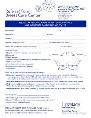 Fillable Online Referral Form Breast Care Center Fax Email Print ...