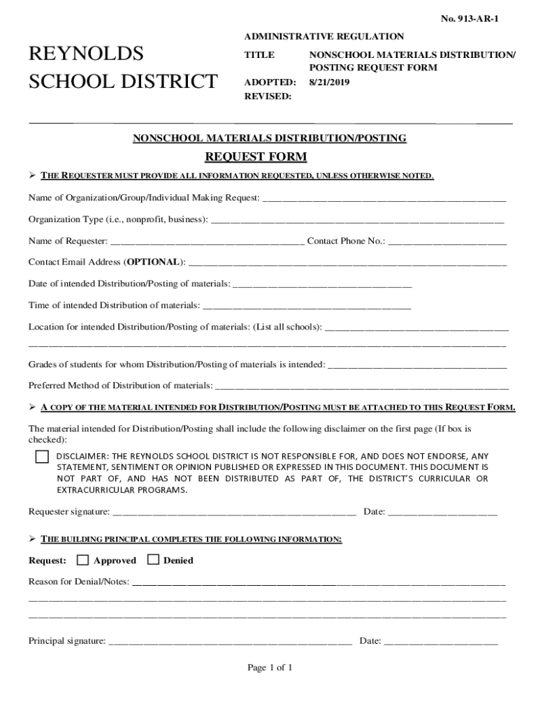 Fillable Online Elementary School Home - Reynolds School District Fax ...