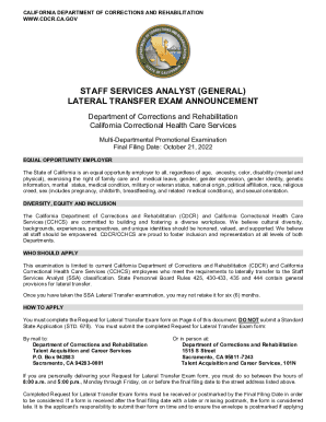 Fillable Online Staff Services Analyst Transfer Exam (SSATE) - CDCR ...