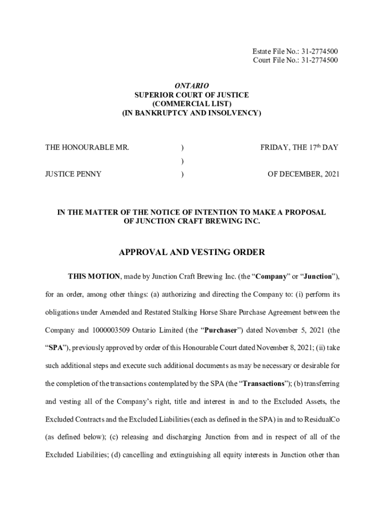 Fillable Online Approval and vesting orderRichter.ca Fax Email Print ...