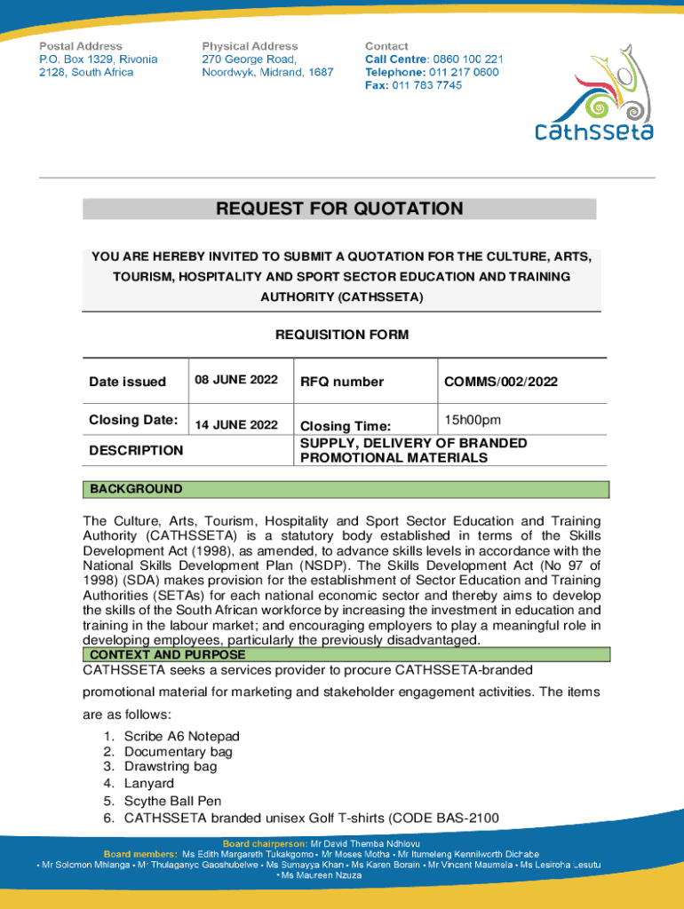 Fillable Online cathsseta org request for quotation ict training ...