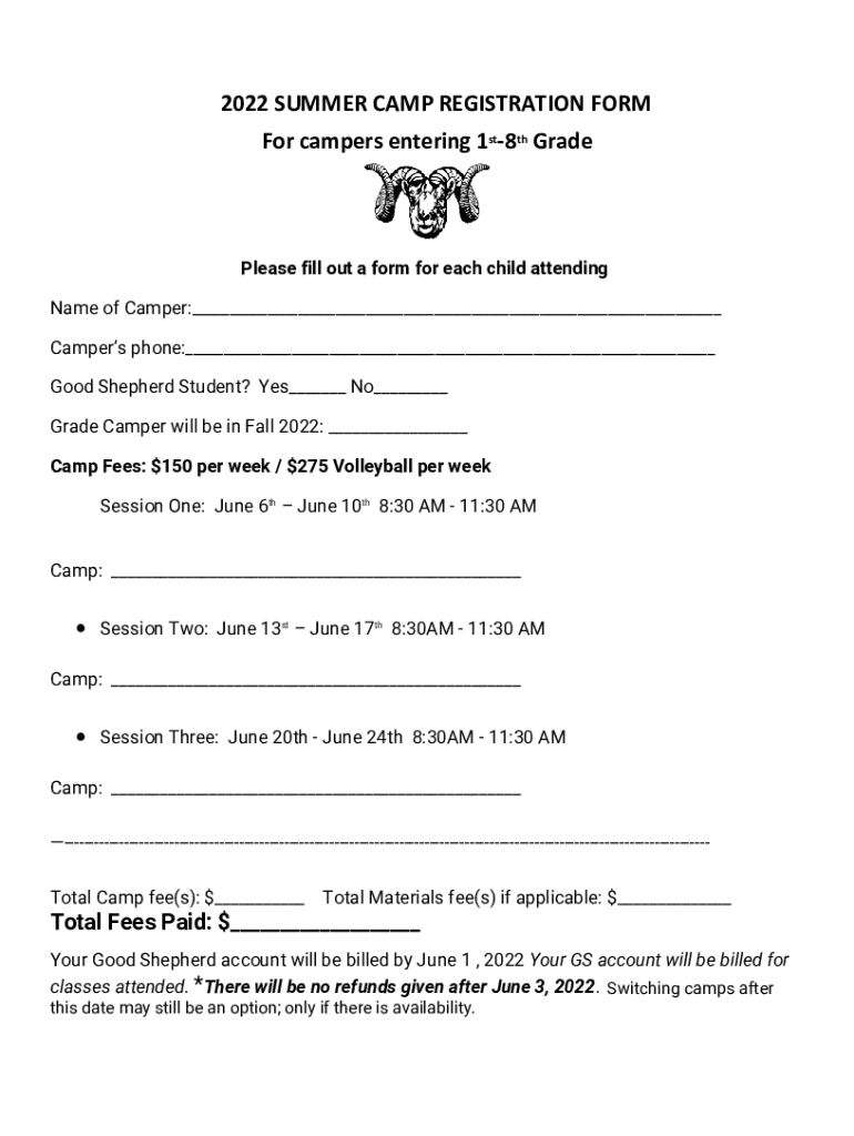 Fillable Online Camper Registration Form 2022 - Google Docs Fax Email ...