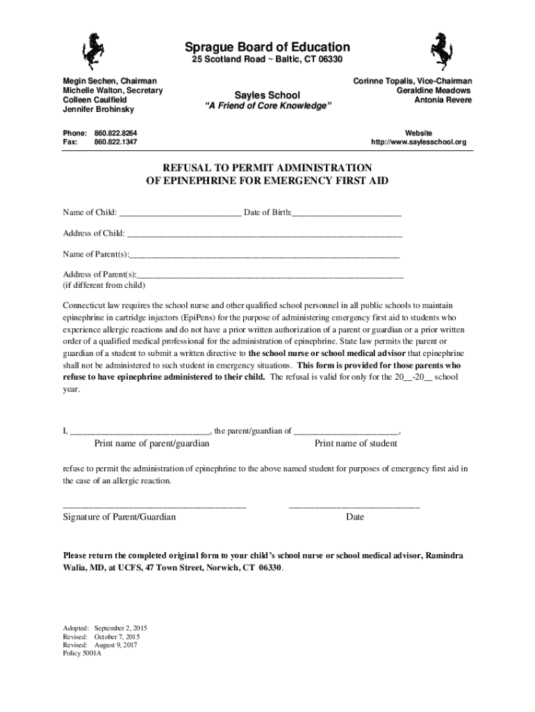 Fillable Online Sprague Public Schools, Sayles SchoolBoard Members Fax ...