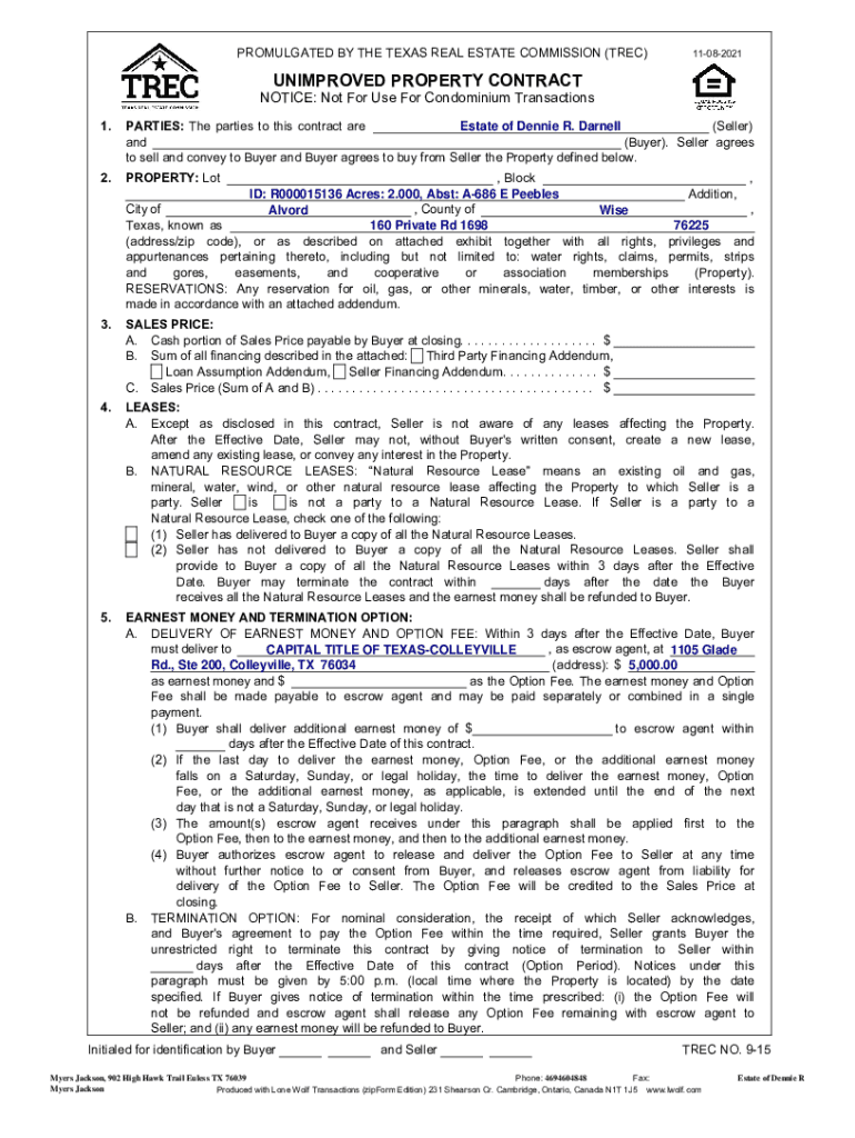 Fillable Online TREC 1 to 4 Residential Contract - One Paragraph At a ...