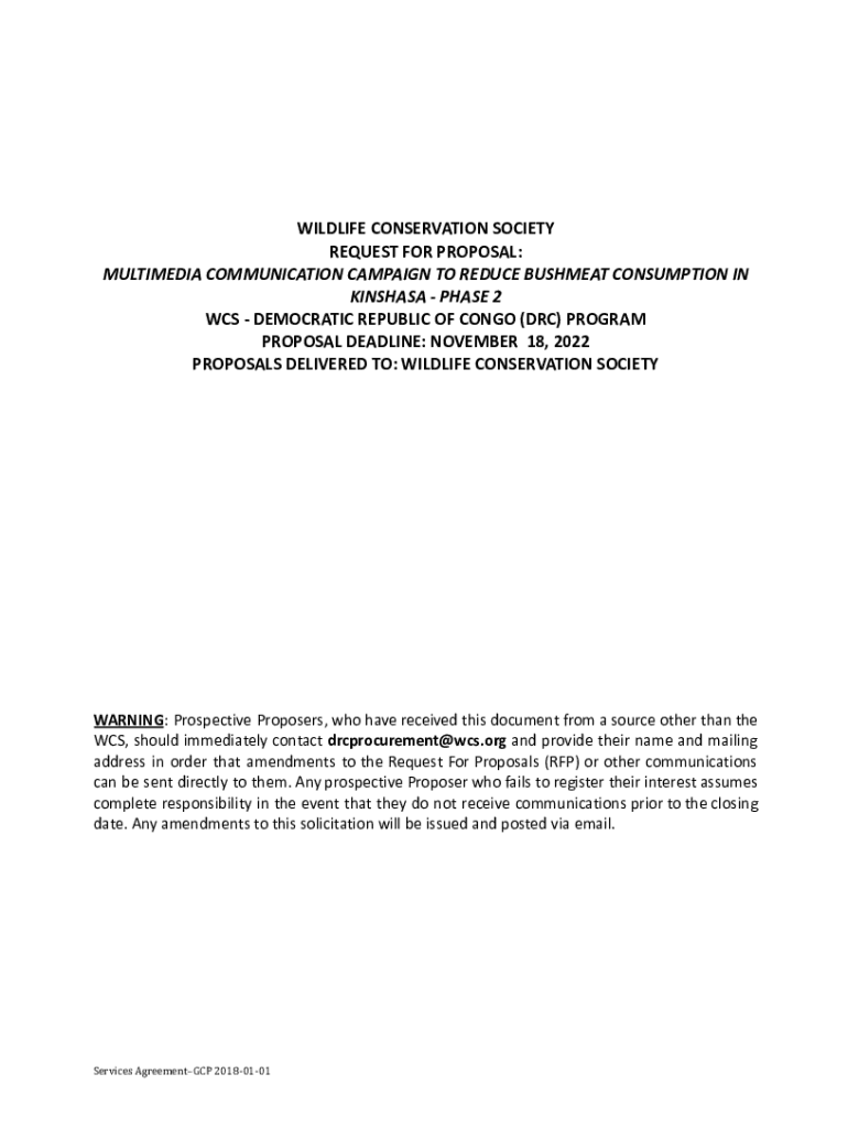 Fillable Online Wildlife Conservation Society REQUEST FOR PROPOSAL Fax ...