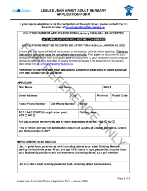 Fillable Online BC Leslee Jean Arnet Adult Bursary Application Form Fax ...