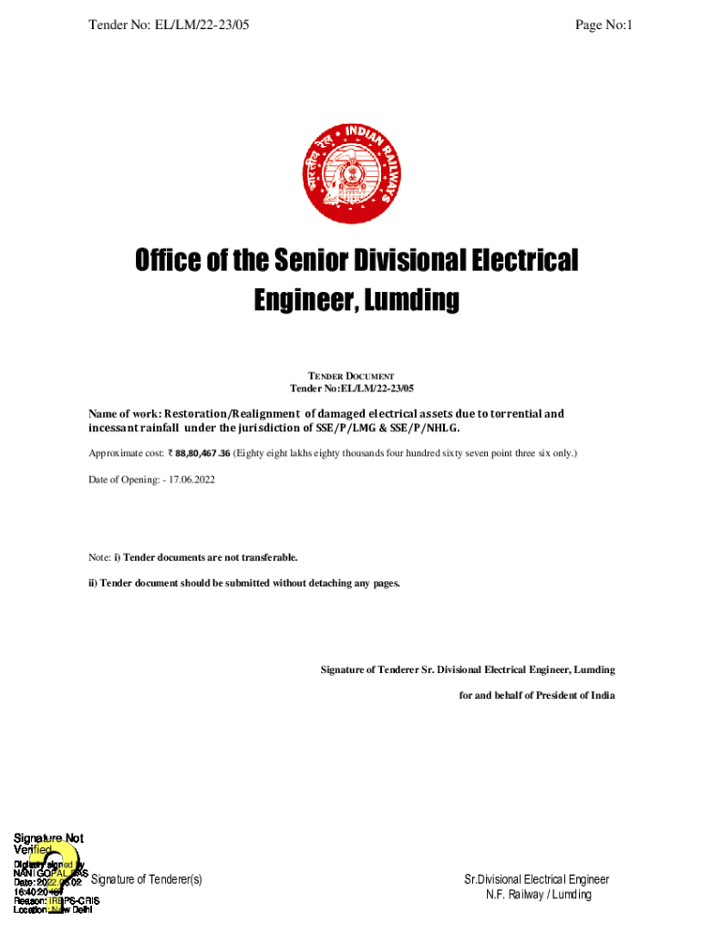 Fillable Online Tender No. Signature of Tenderer(s)Sr.Divisional ...