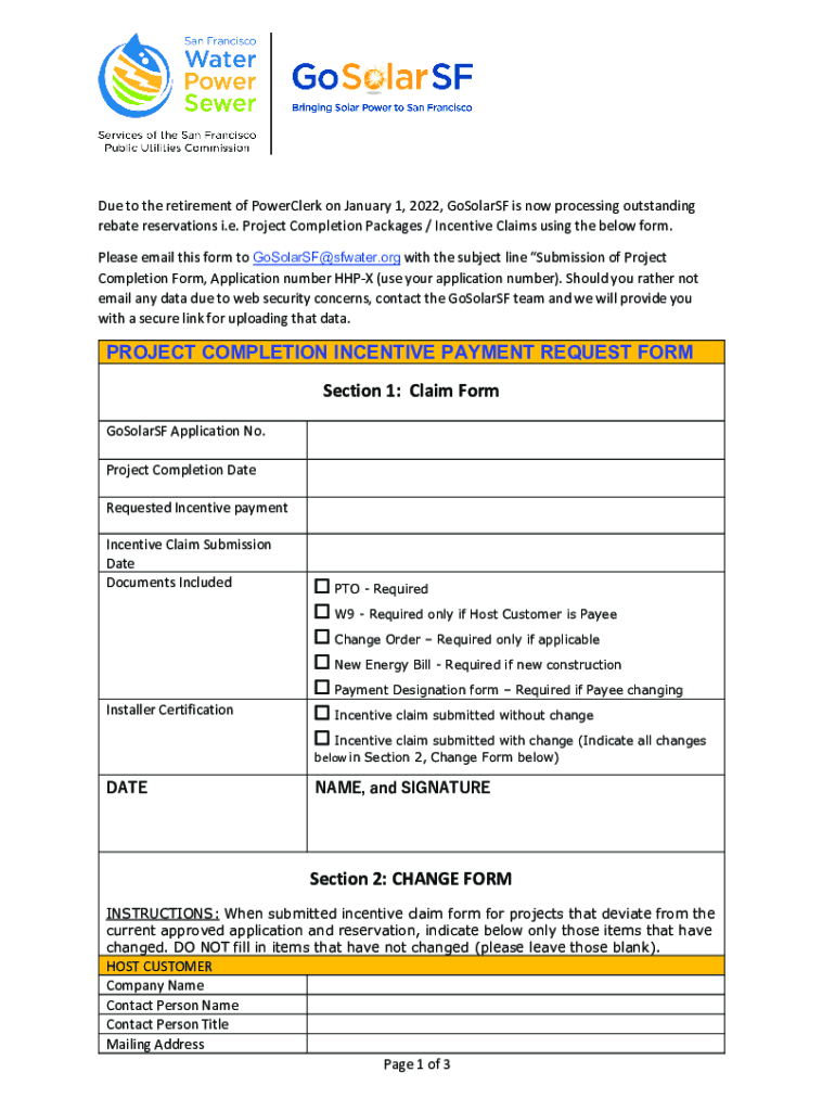 Fillable Online project completion incentive payment request form ...
